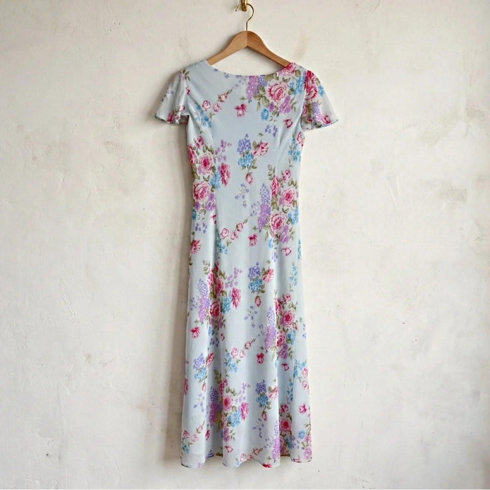 Mary McFadden | Dresses | Vintage Mary Mcfadden Blue Floral Romantic ...